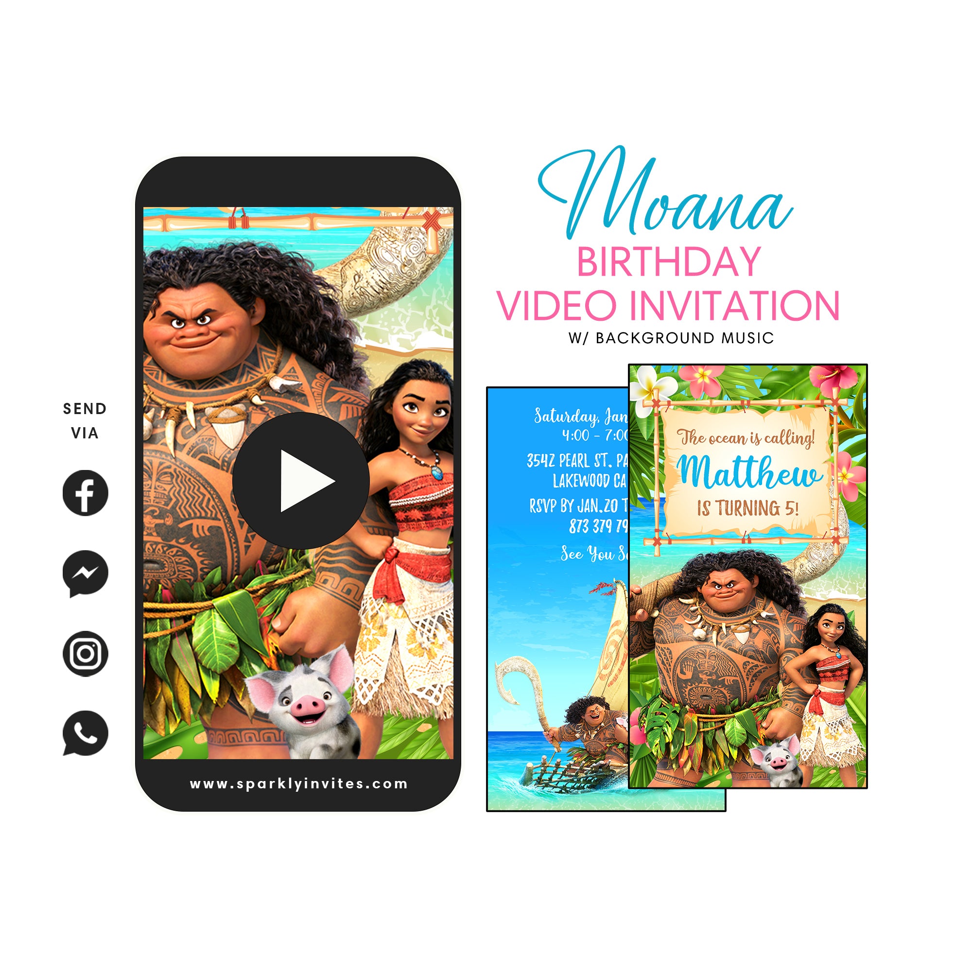 Moana & Maui Video Invitation – Sparkly Invites